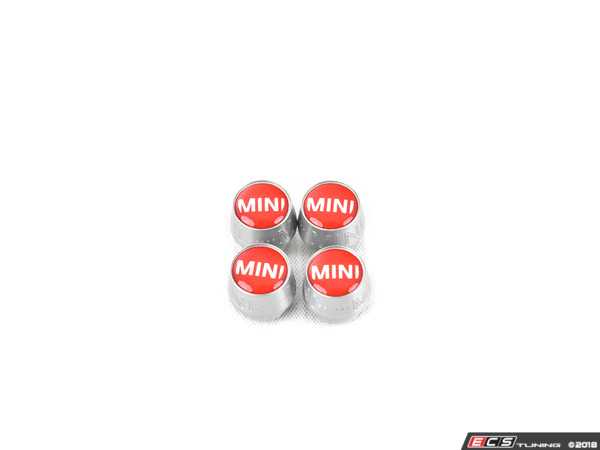 Genuine MINI - 36115A96C26 - MINI Wordmark Red Logo Valve Stem Caps Set ...