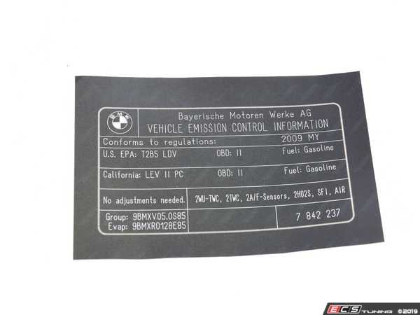 Genuine BMW - 71227842237 - Exhaust Emissions Label (71-22-7-842-237)