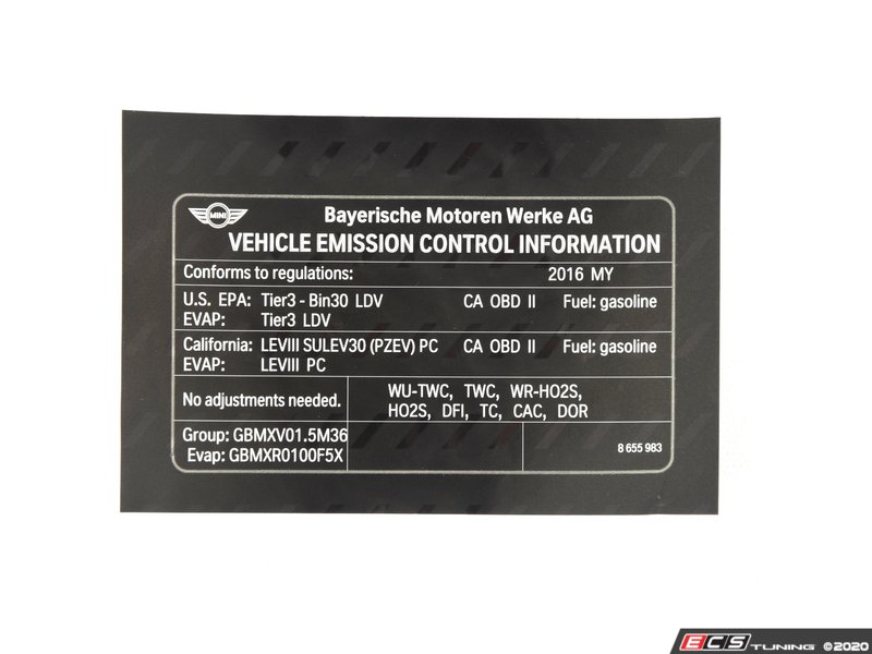 Genuine MINI - 71228655983 - LABEL "EXHAUST EMISSION" (71-22-8-655-983)