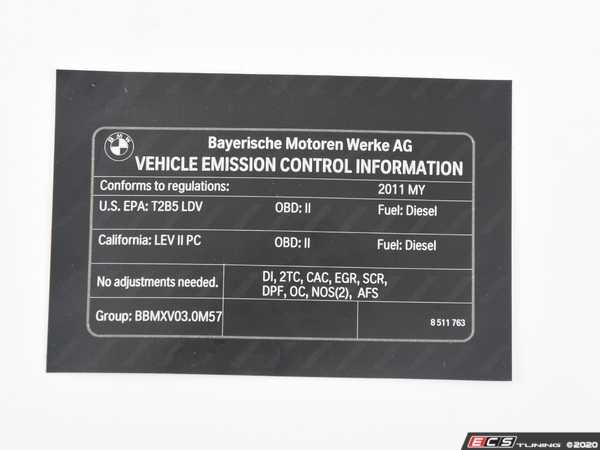Genuine BMW - 71228511763 - Exhaust Emissions Label (71-22-8-511-763)