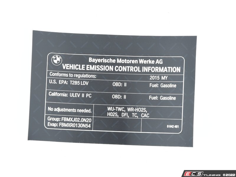 Genuine BMW - 71228642481 - Exhaust Emissions Label (71-22-8-642-481)