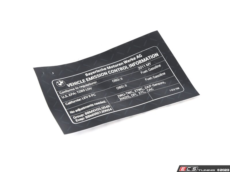 Genuine BMW - 71227612758 - Exhaust Emissions Label (71-22-7-612-758)