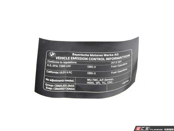 Genuine BMW - 71227627532 - Exhaust Emissions Label (71-22-7-627-532)