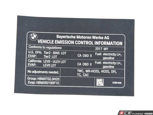 Genuine BMW - 71228684846 - LABEL EXHAUST EMISS (71-22-8-684-846)