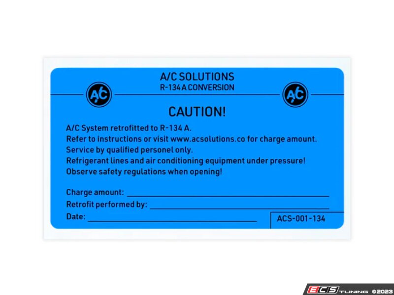 A/C Solutions - ACS-RETROFIT-LAB - A/C Solutions R134a Retrofit Label
