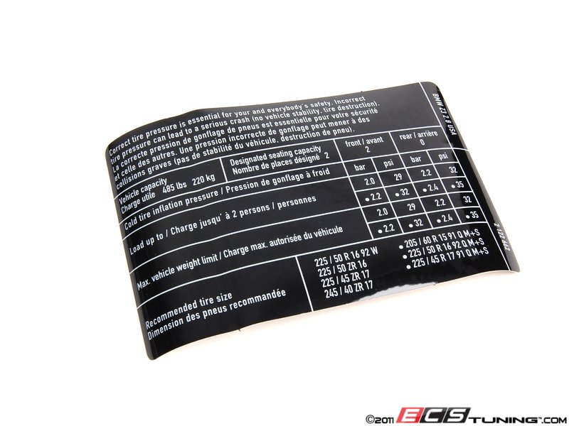 Genuine BMW - 71212122662 - Tire Pressure Label (71-21-2-122-662)