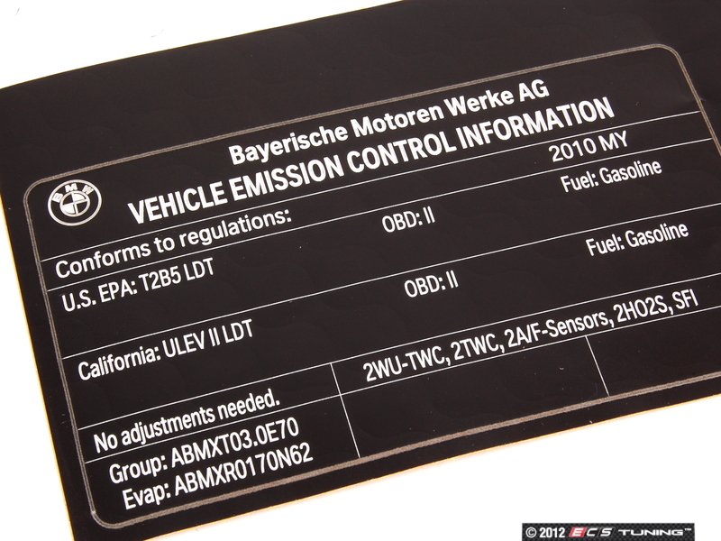 Genuine BMW - 71227604107 - Exhaust Emissions Label (71-22-7-604-107)