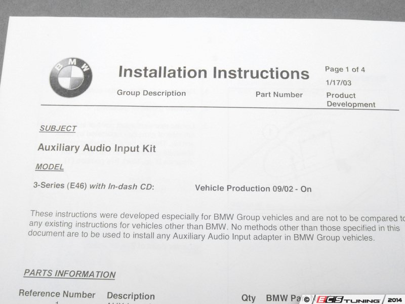 82110149389 BMW E46 Aux Input Cable Retrofit Kit (82-11-0-149-389)