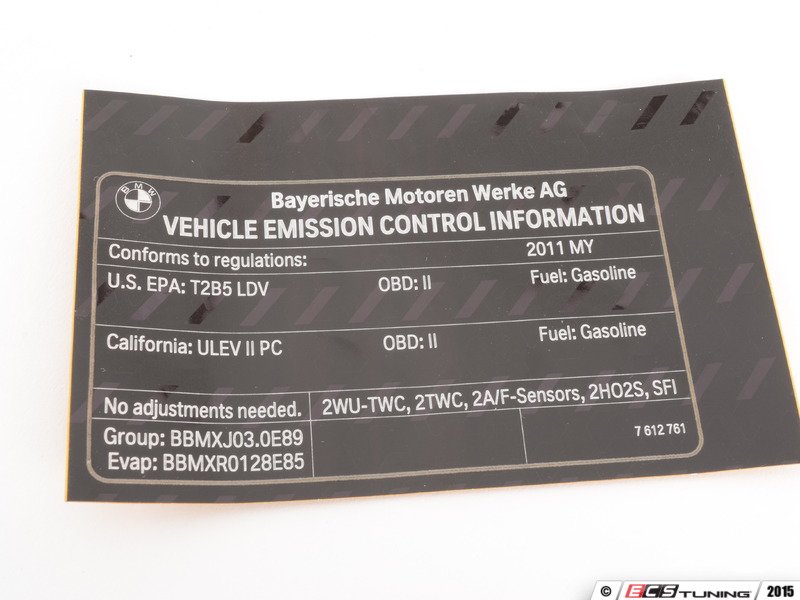 Genuine BMW - 71227612761 - Exhaust Emissions Label (71-22-7-612-761)