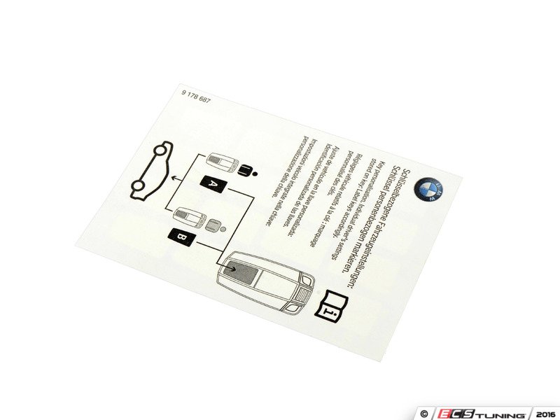 Genuine BMW - 71239178687 - LABEL KEY MEMORY (71-23-9-178-687)