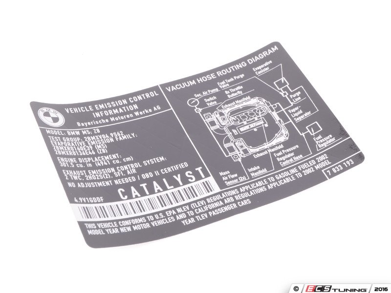 Genuine BMW - 71227833193 - Exhaust Emissions Label (71-22-7-833-193)